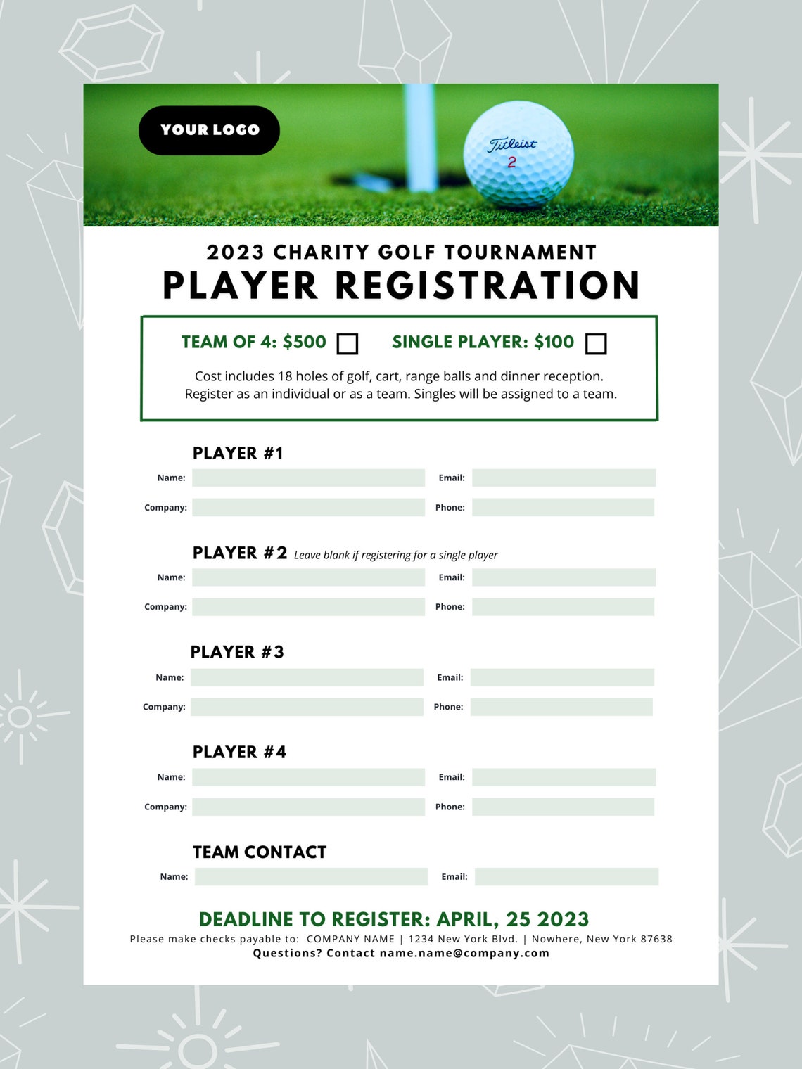 Golf Tournament Player Registration Form, Canva Templates, Editable ...