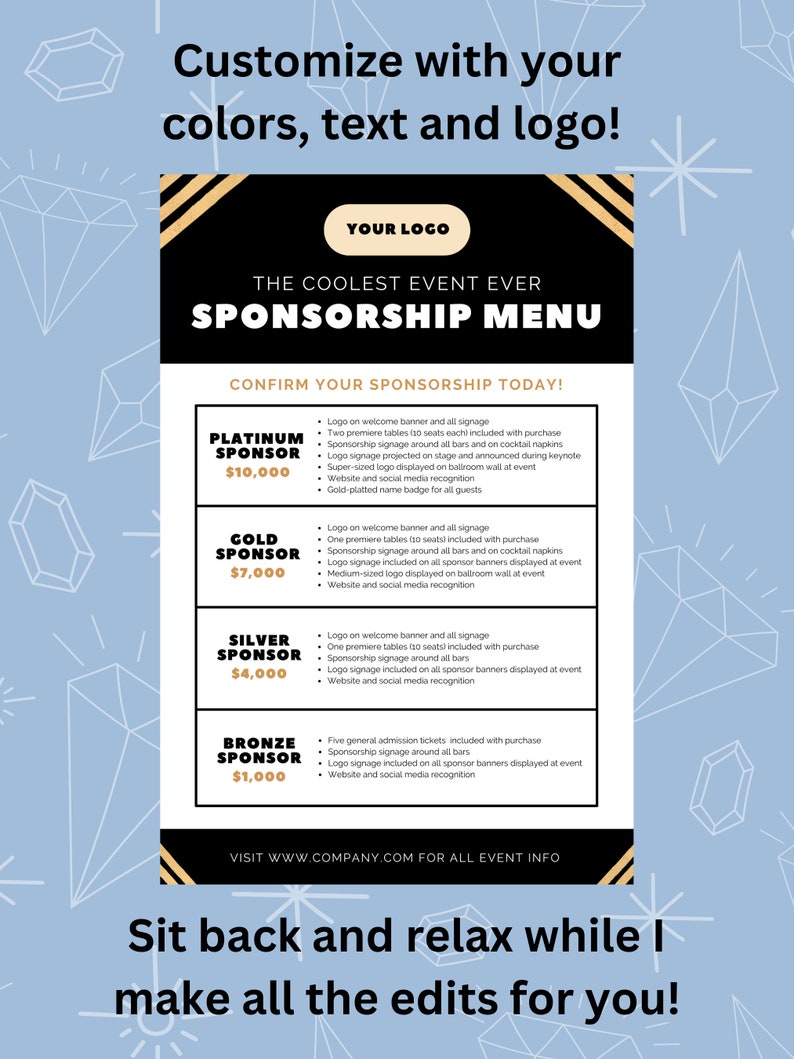 CUSTOM Event Sponsorship Template Personalized Sponsor Form - Etsy