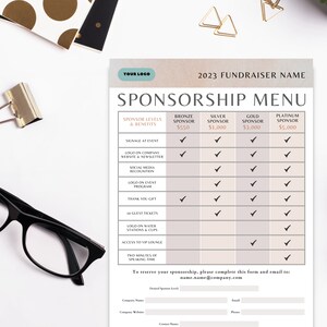 Fundraiser Sponsorship Menu Template, Canva Templates, Editable Event ...