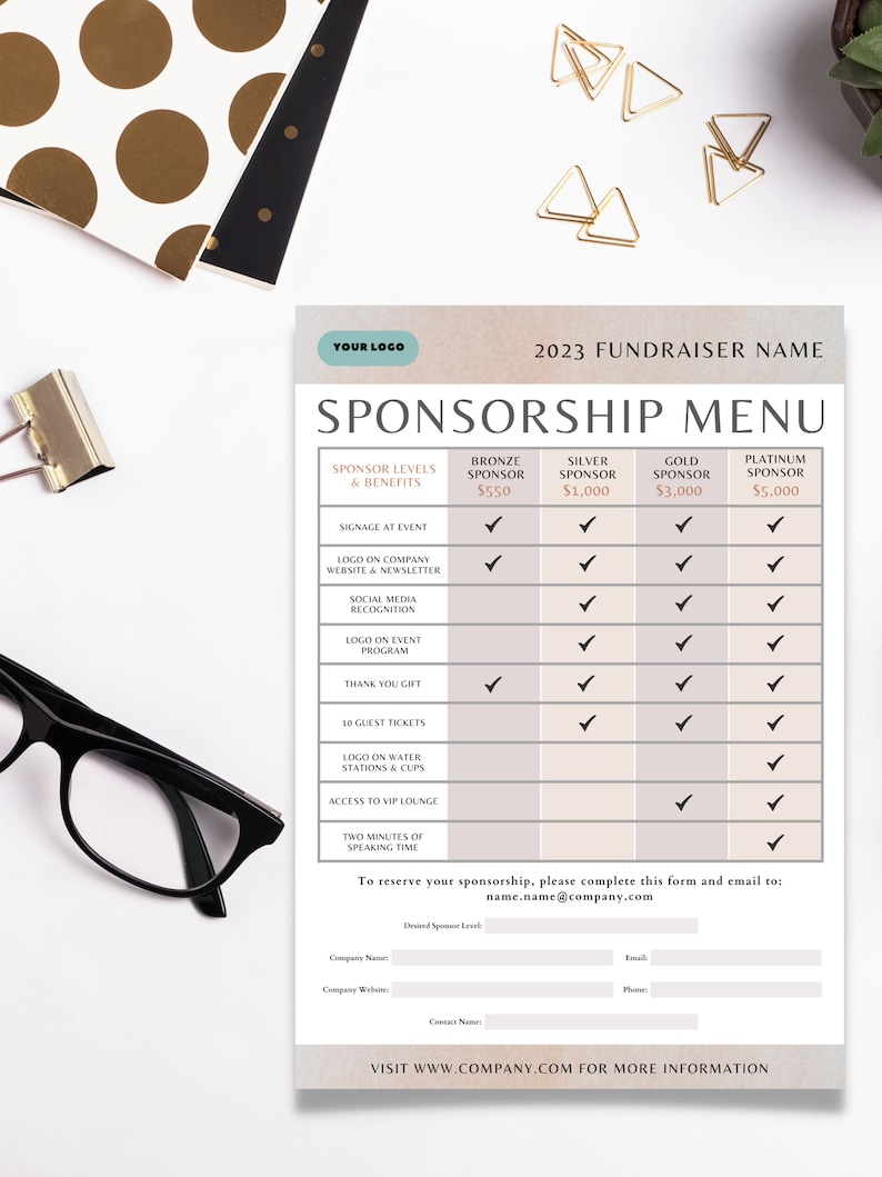 Fundraiser Sponsorship Menu Template, Canva Templates, Editable Event ...