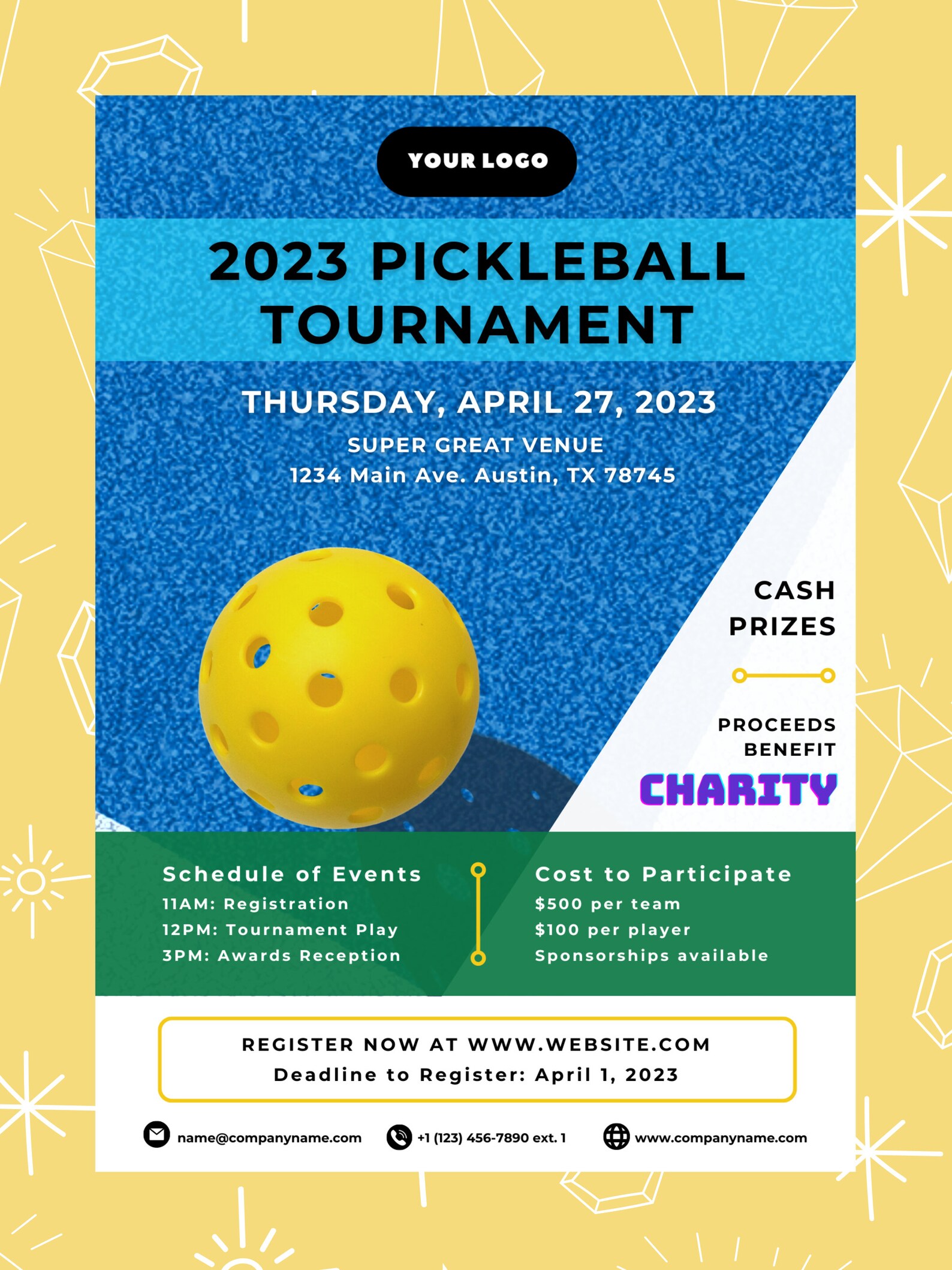 Pickleball Event Flyer, Canva Template, Editable Sports Tournament ...