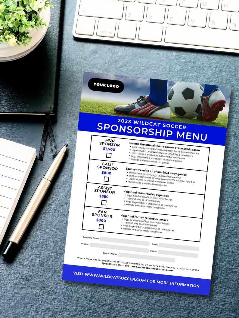 Soccer Sponsorship Form, Editable Canva Template, Team Fundraiser - Etsy