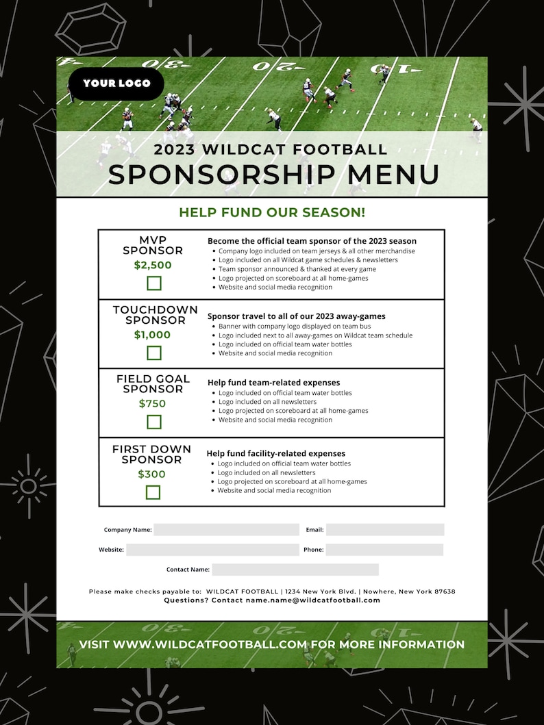 Football Sponsorship Form, Canva Templates, Sponsor My Season, Sports ...