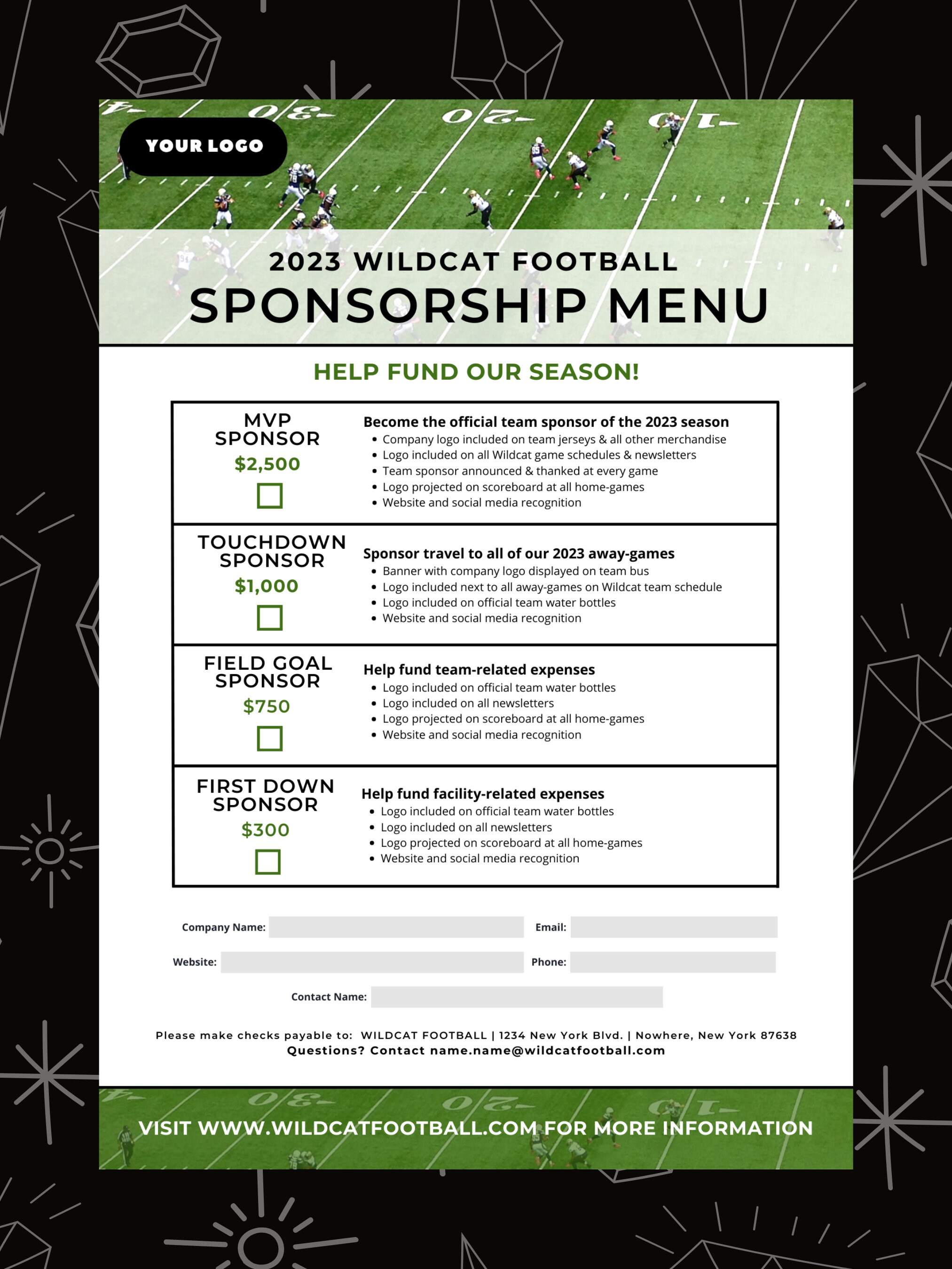 Football Sponsorship Form, Canva Templates, Sponsor My Season, Sports ...