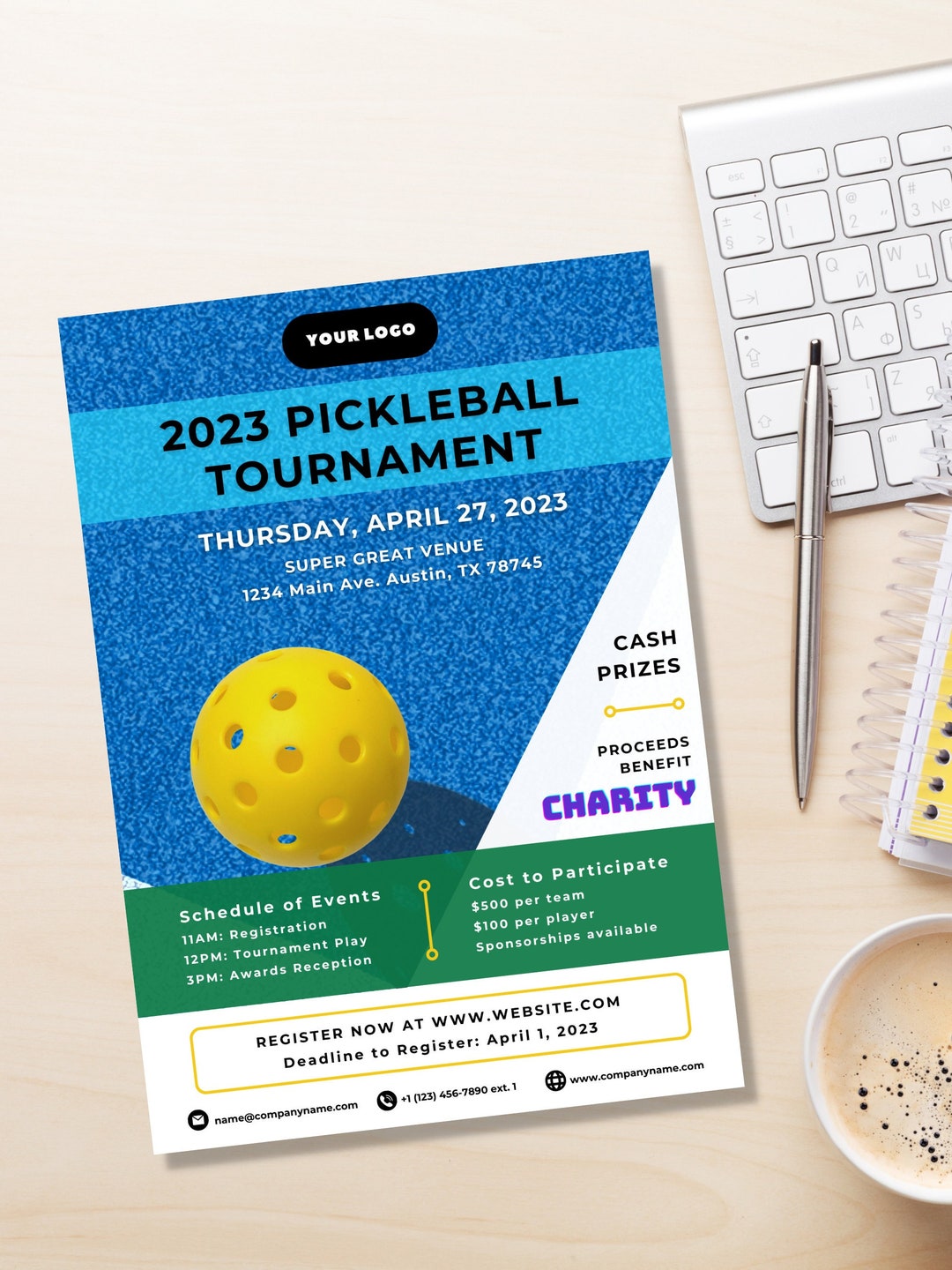 Pickleball Event Flyer, Canva Template, Editable Sports Tournament ...