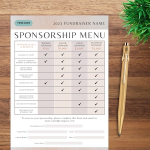Fundraiser Sponsorship Menu Template, Canva Templates, Editable Event ...