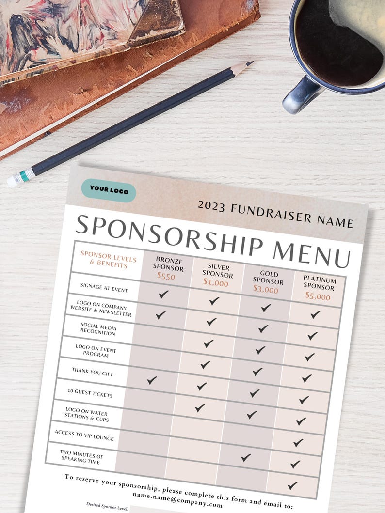Fundraiser Sponsorship Menu Template, Canva Templates, Editable Event ...