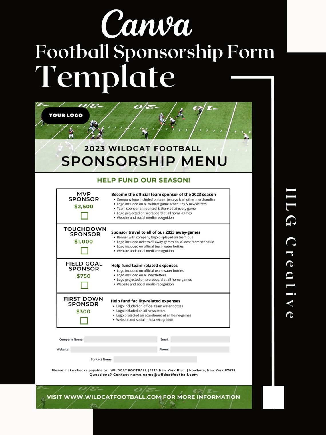 Football Sponsorship Form, Canva Templates, Sponsor My Season, Sports ...