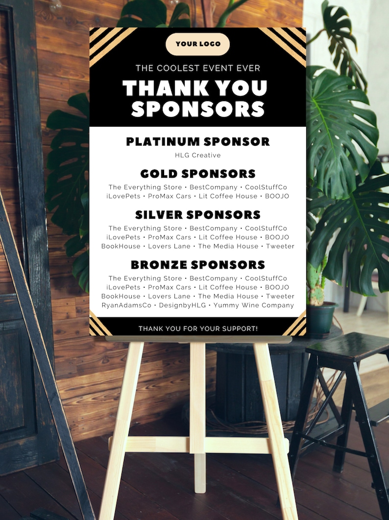 Event Sponsor Signage, Editable Canva Template, 24x36 Sign, Digital ...
