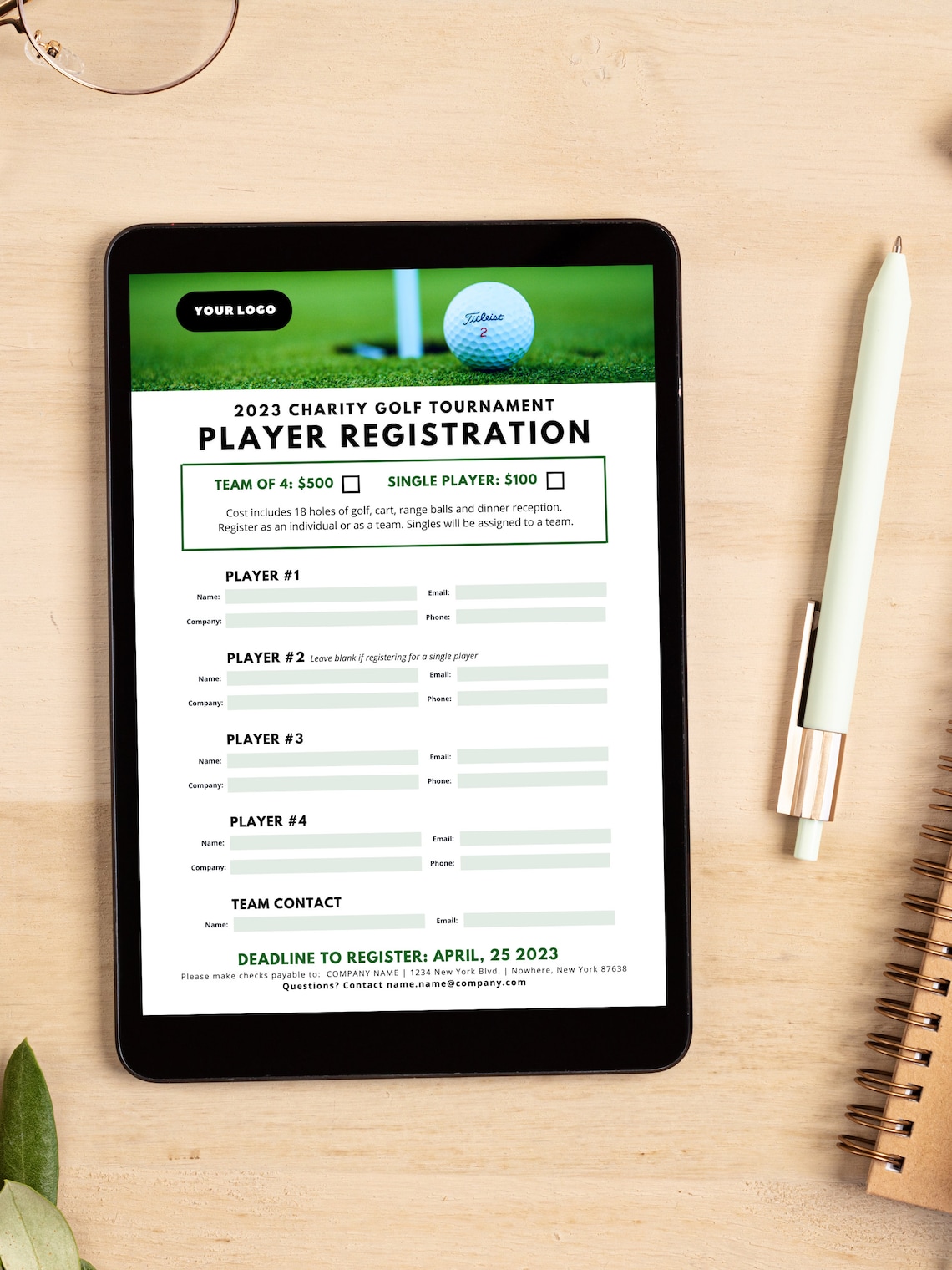 Golf Tournament Player Registration Form, Canva Templates, Editable ...