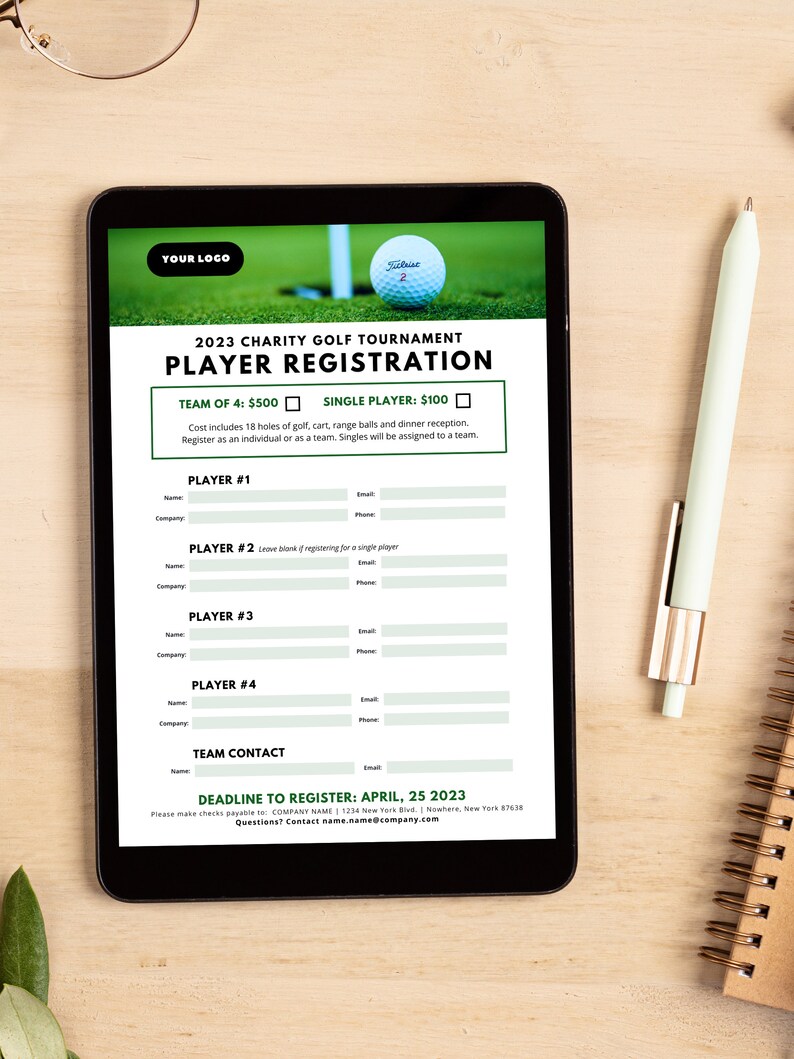 Golf Tournament Player Registration Form, Canva Templates, Editable ...