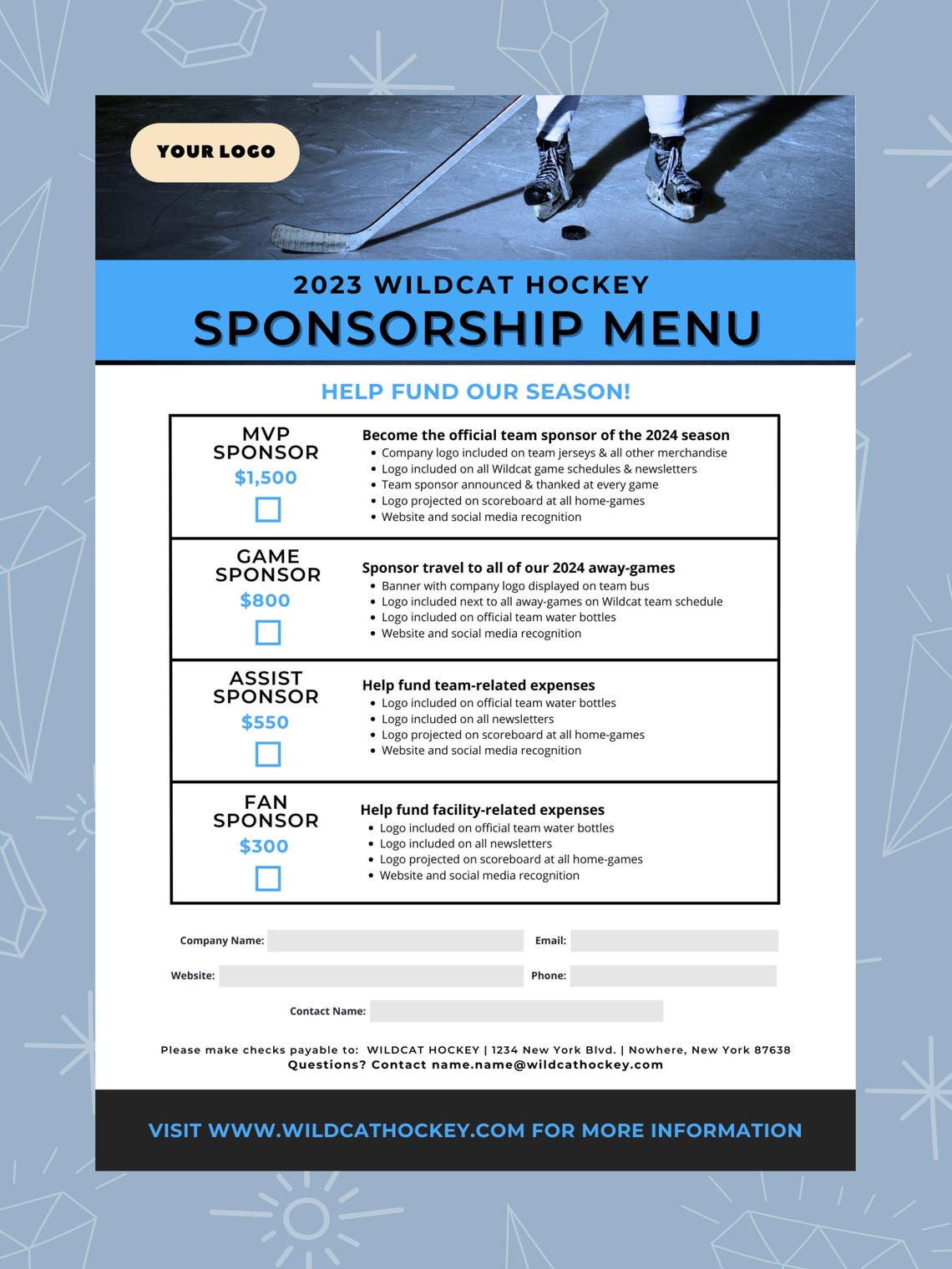 Hockey Sponsorship Form, Canva Templates, Editable Sponsor Template - Etsy
