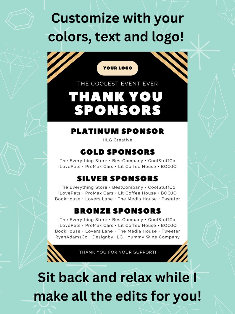 CUSTOM Event Sponsor Signage, Personalized Sponsorship Sign Template ...