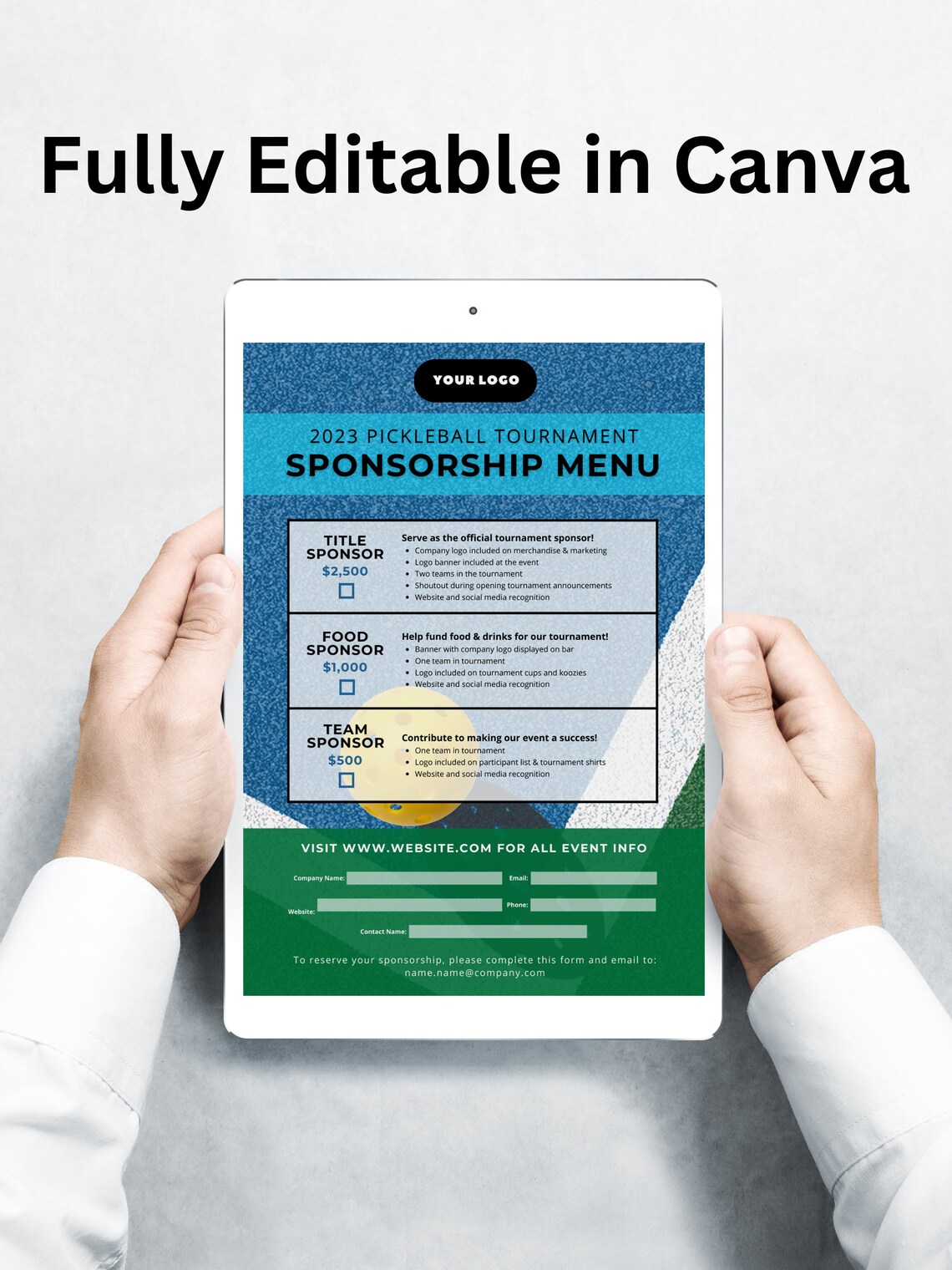 Pickleball Sponsorship Form, Canva Template, Editable Fundraiser Event ...