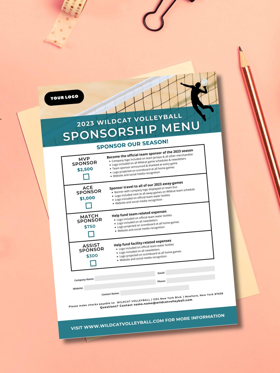 Volleyball Sponsor Form, Canva Templates, Editable Sponsorship Levels ...