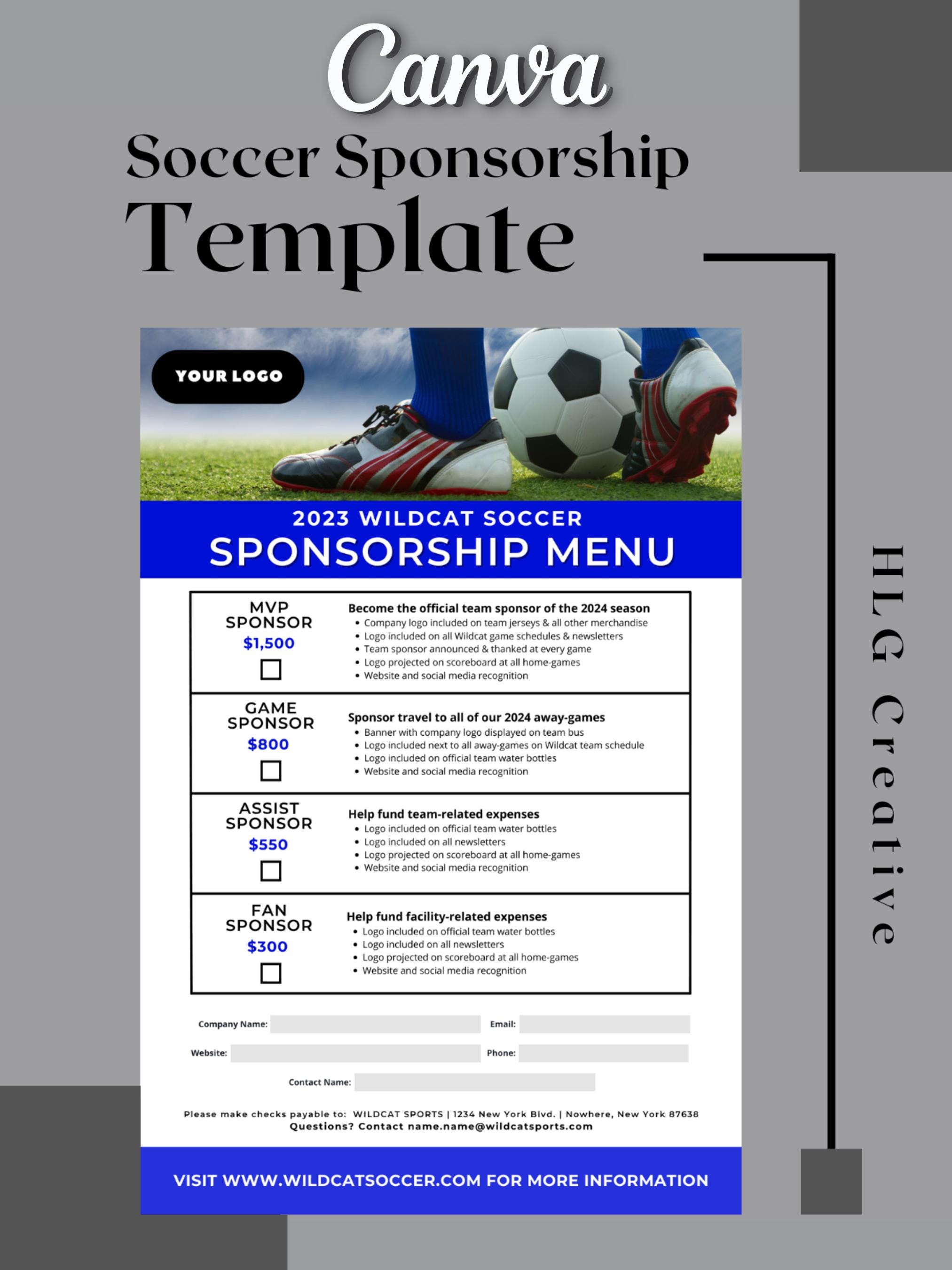 Soccer Sponsorship Form, Editable Canva Template, Team Fundraiser - Etsy