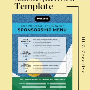 Pickleball Sponsorship Form, Canva Template, Editable Fundraiser Event ...