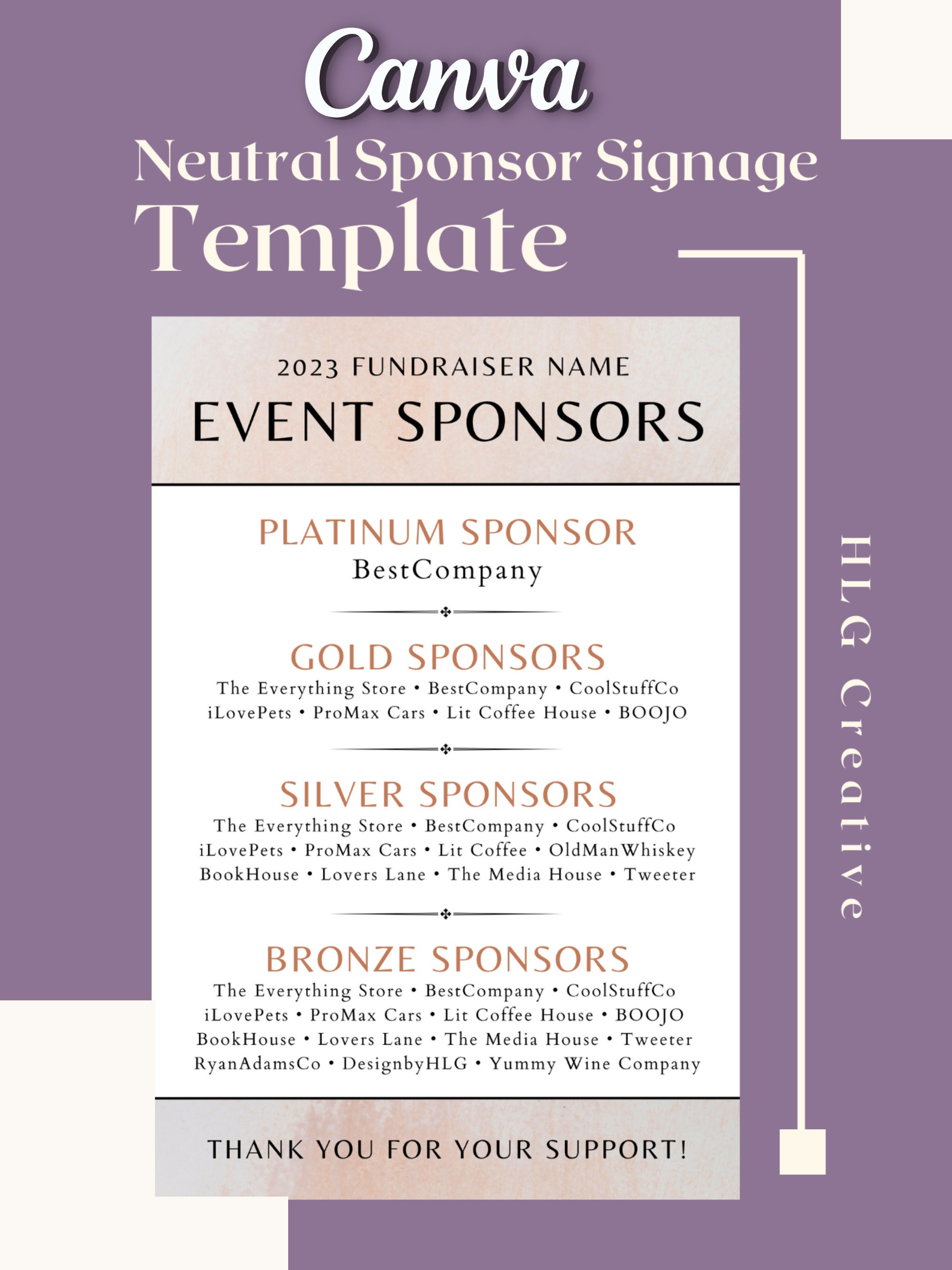 Fundraiser Sponsor Signage Template, Editable Canva Template, 24x36 ...