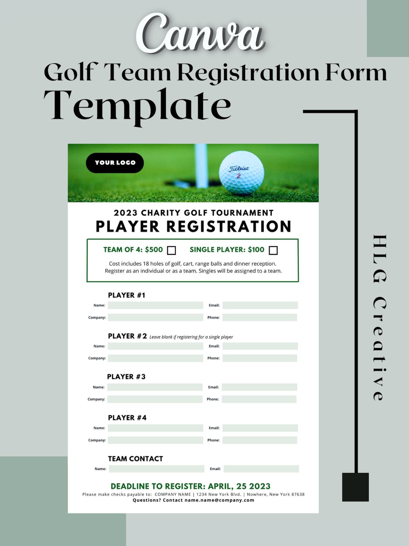 Golf Tournament Player Registration Form, Canva Templates, Editable ...