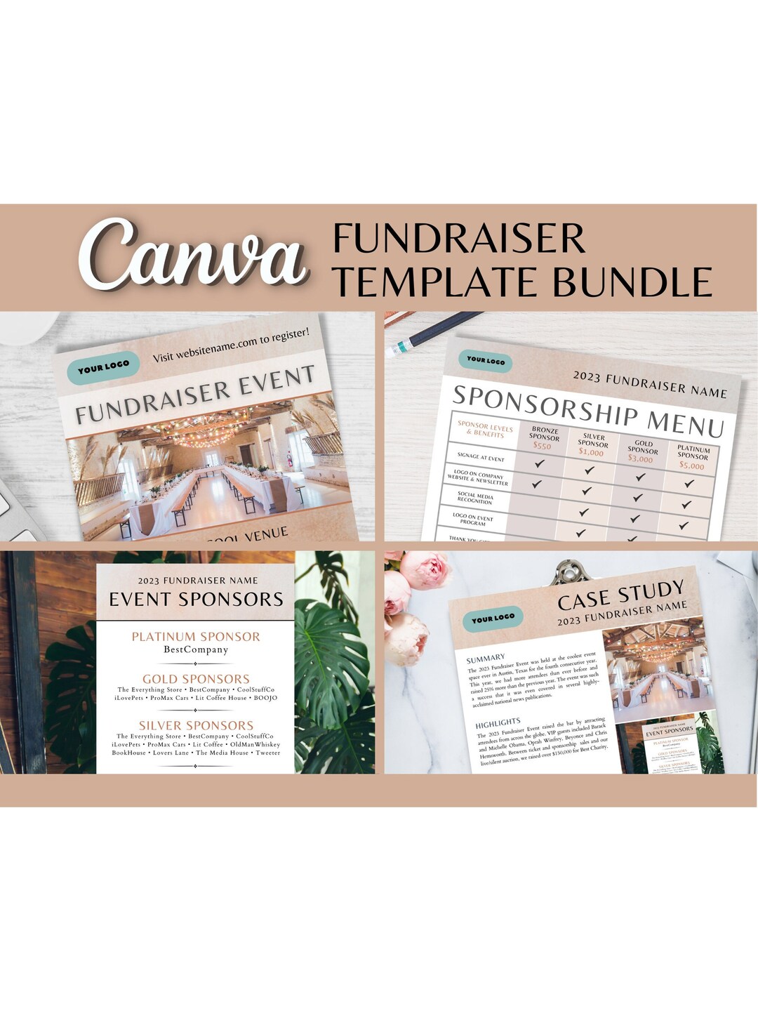 Bundle: Fundraiser Marketing Canva Templates, Sponsorship Form, Donor ...