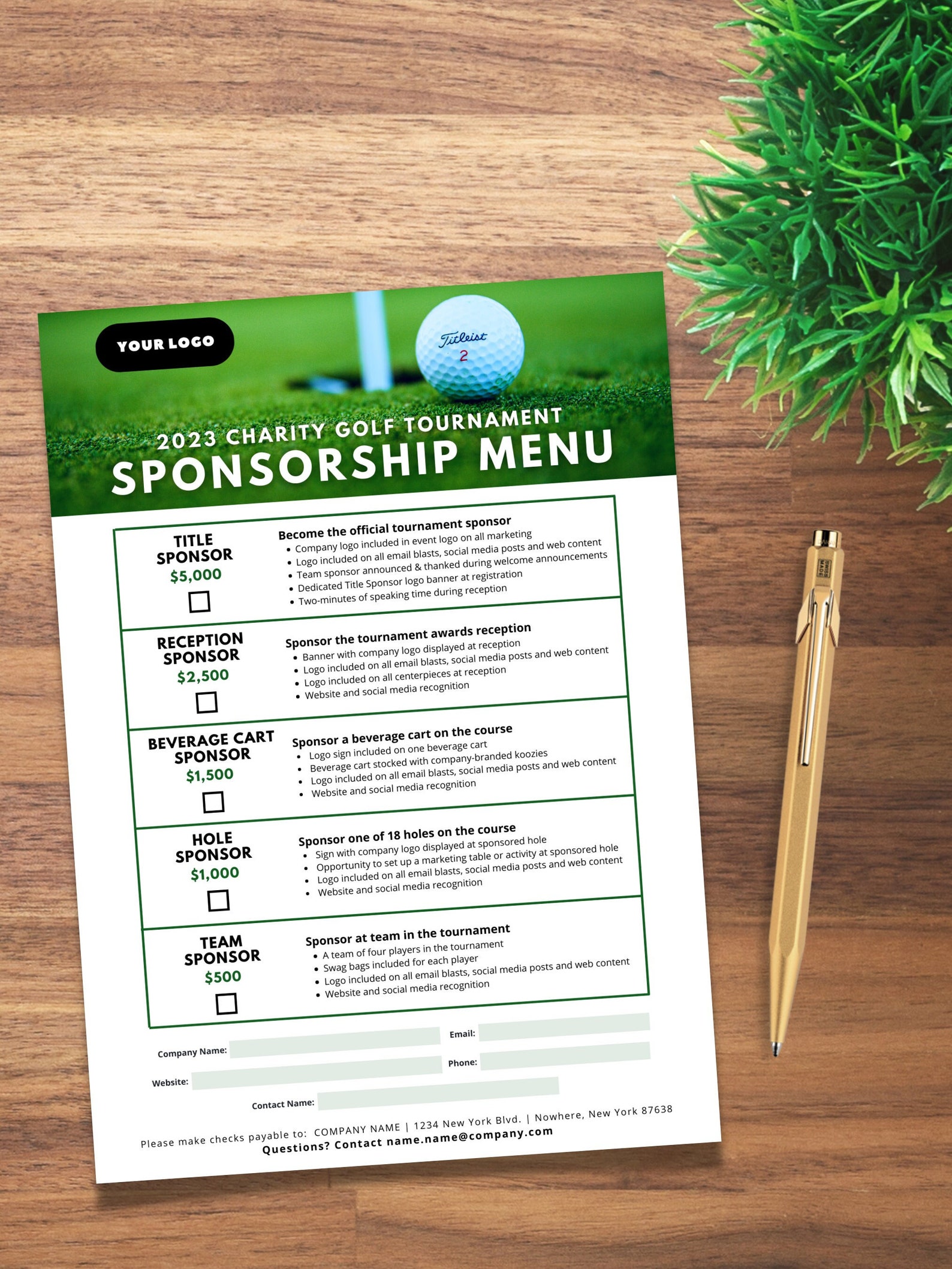 Golf Event Sponsorship Form, Canva Templates, Editable Fundraiser ...