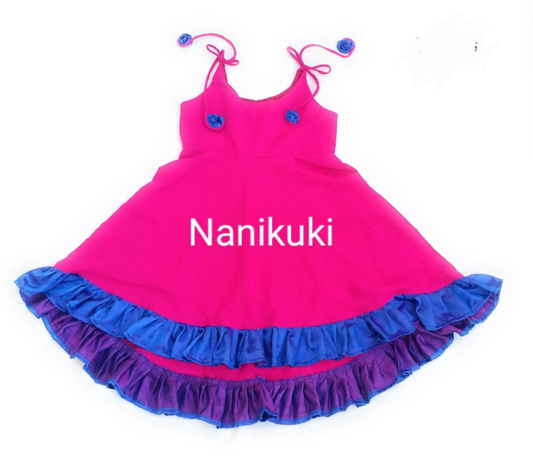 Pink Blue High Low Cute Frock With Spiral Shoulder Lace for Little ...