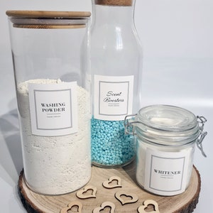 White Minimalist Laundry Labels Washing Powder Scent Boosters Home ...