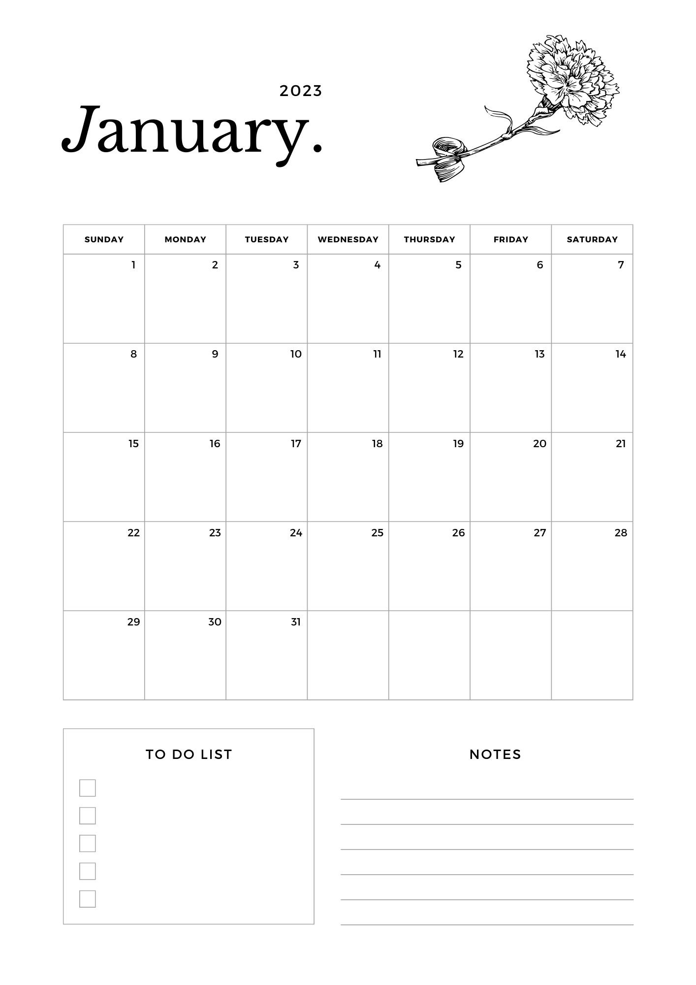 2023 Black and White Minimalist Calendar - Etsy