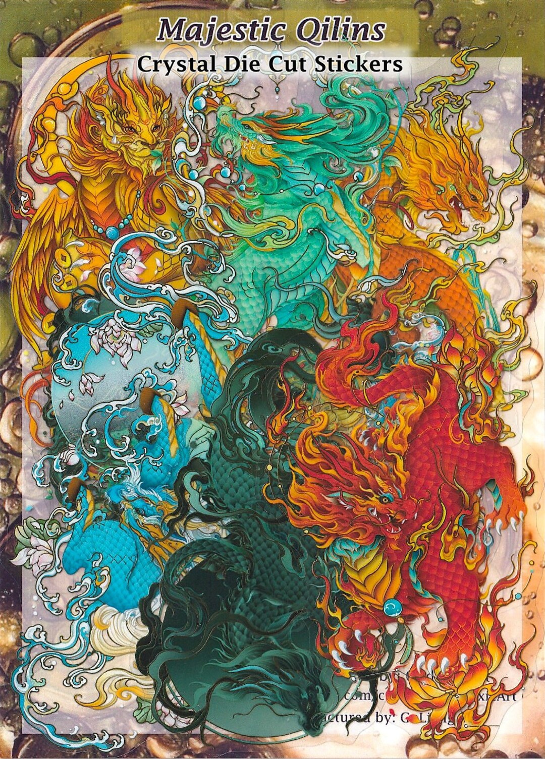 Qilin Kirin Dragon Stickers Clear Die-cut Gold Detail DIY Decal Deco ...