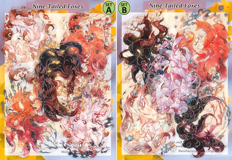 9 Tailed Fox Kitsune Stickers Iridescent Clear Die-cut DIY Decal Deco ...