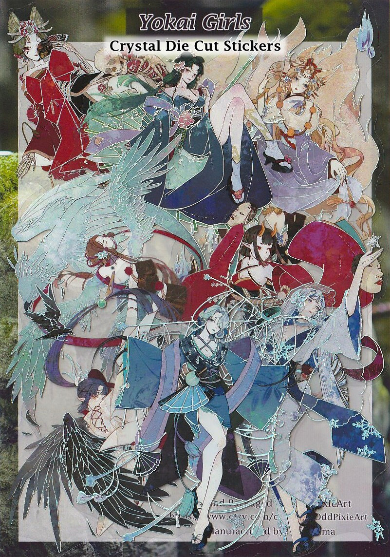Yokai Girls Stickers Crystal Clear Iridescent Silver Detail Die-cut DIY ...