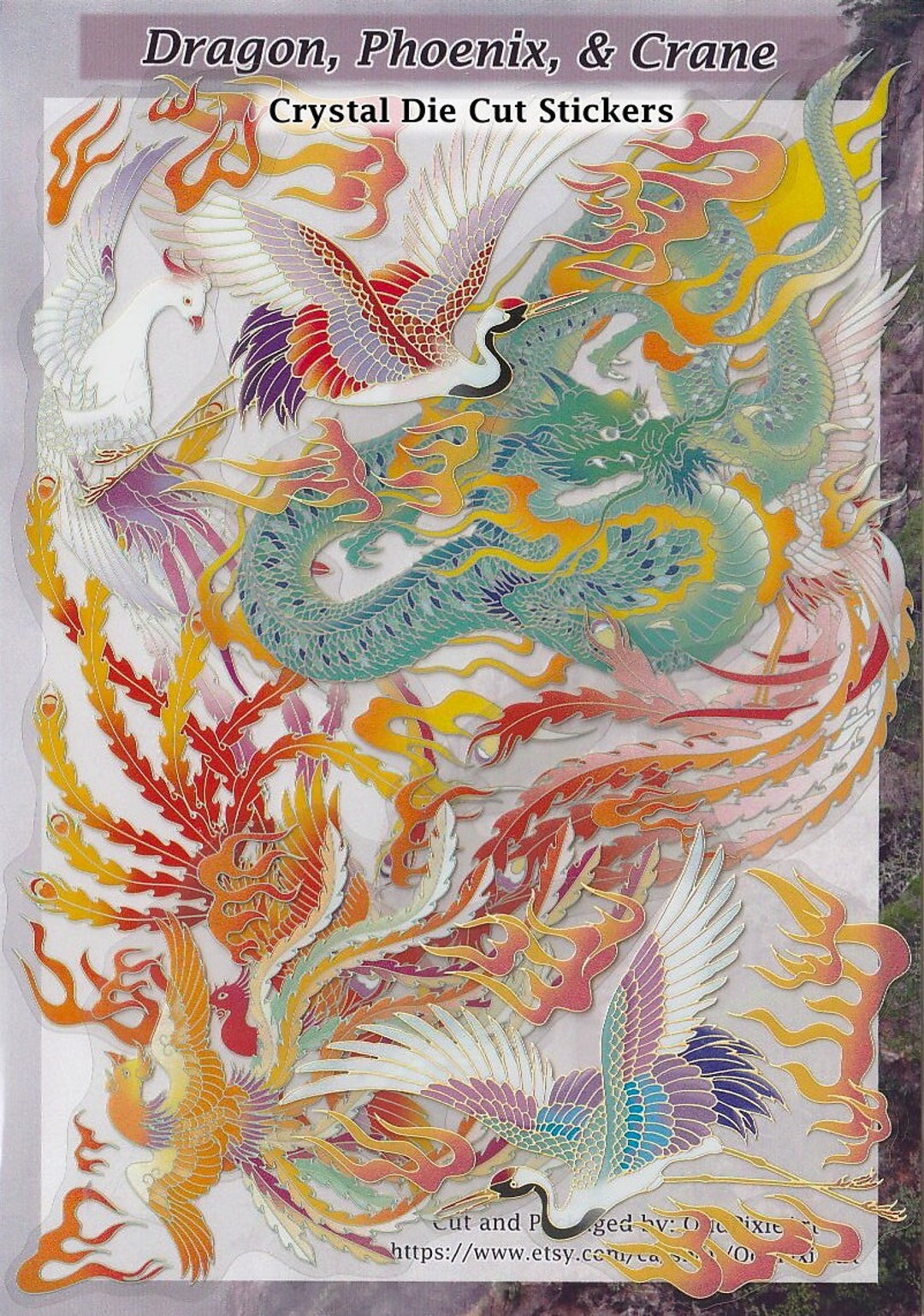 Dragon Phoenix Stickers Clear Die-cut Silver Detail DIY Decal Deco ...