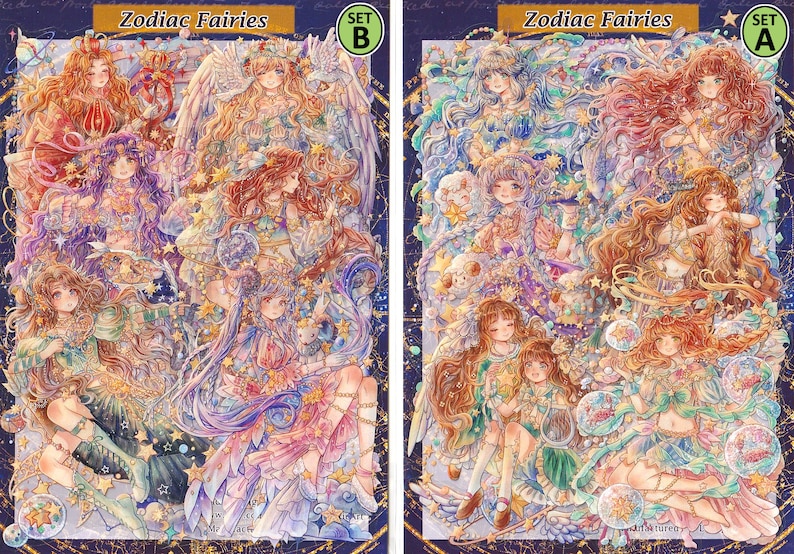 12 Zodiac Fairies Chinese Stickers Crystal Clear Iridescent Die-cut DIY ...