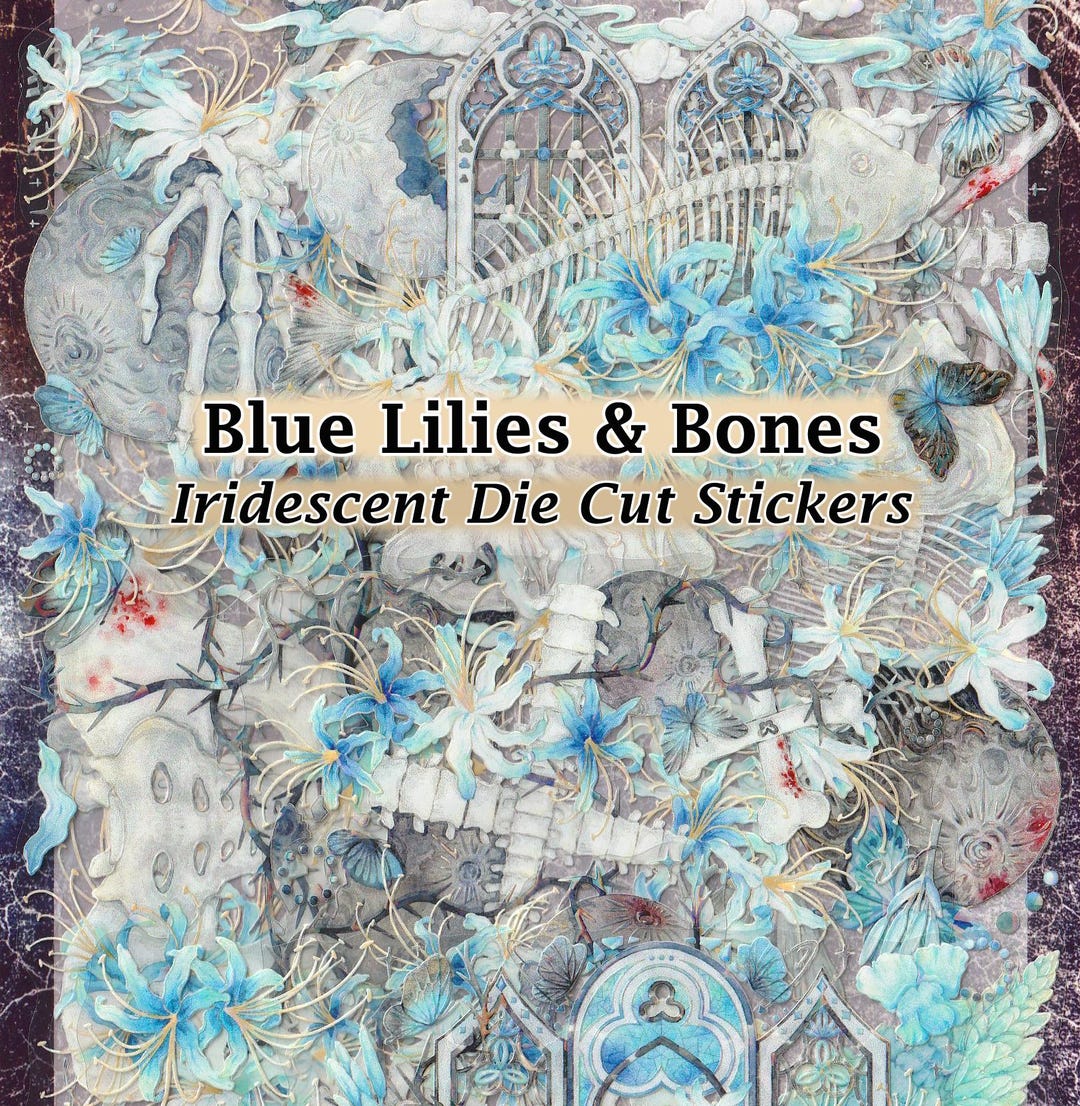 Bones & Spider Lily Stickers Clear Die-cut Holographic Detail DIY Decal ...