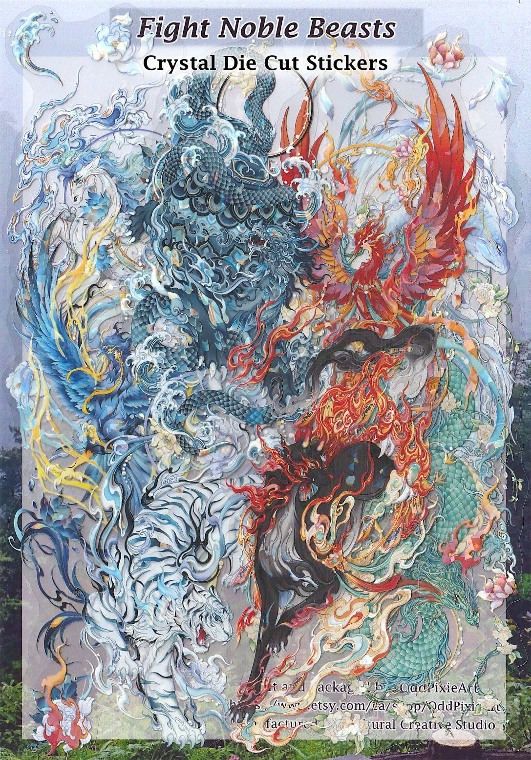 Qilin Kirin Dragon Stickers Clear Die-cut Gold Detail DIY Decal Deco ...