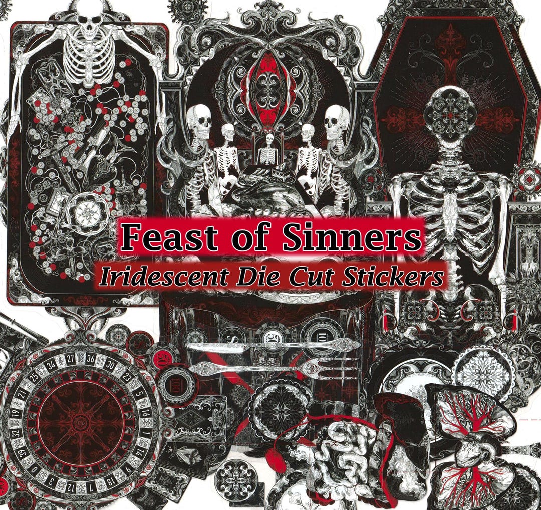 Skeleton Party Stickers Clear Die-cut Red Foil Detail DIY Decal Deco ...