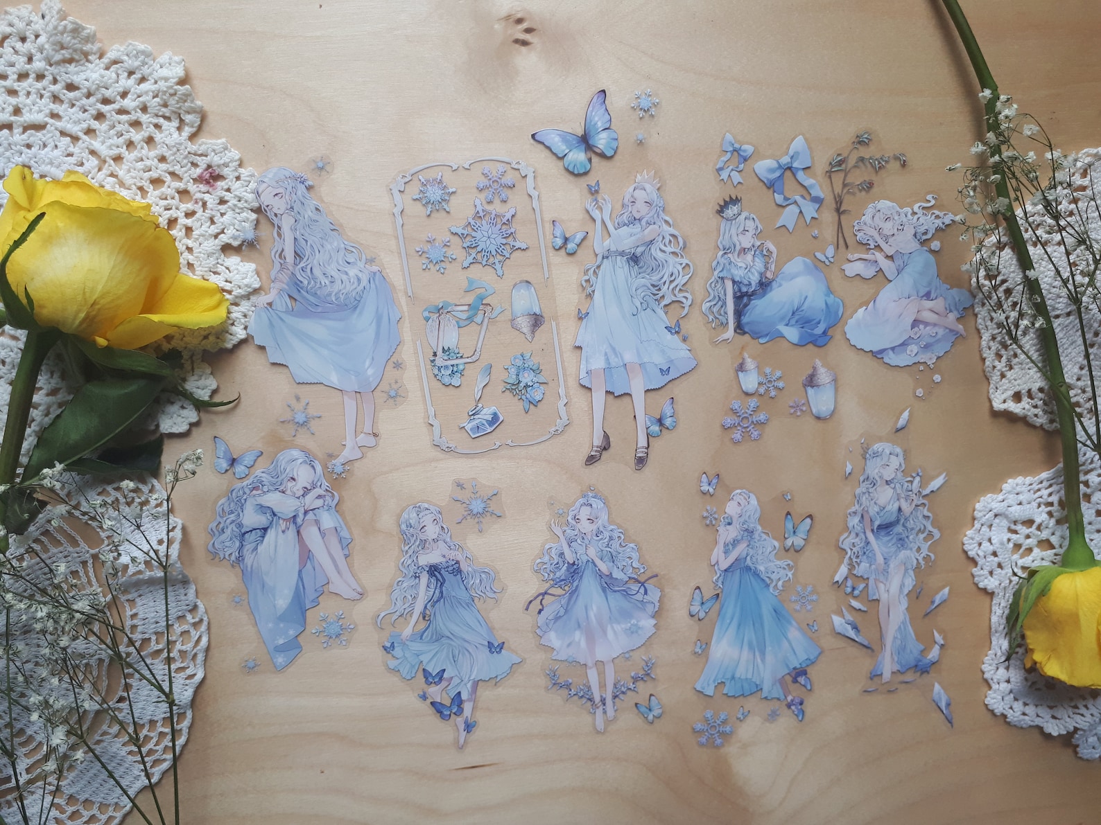 Silver Snow Kingdom Stickers Crystal Clear Ice Anime Snowflake Die-cut ...