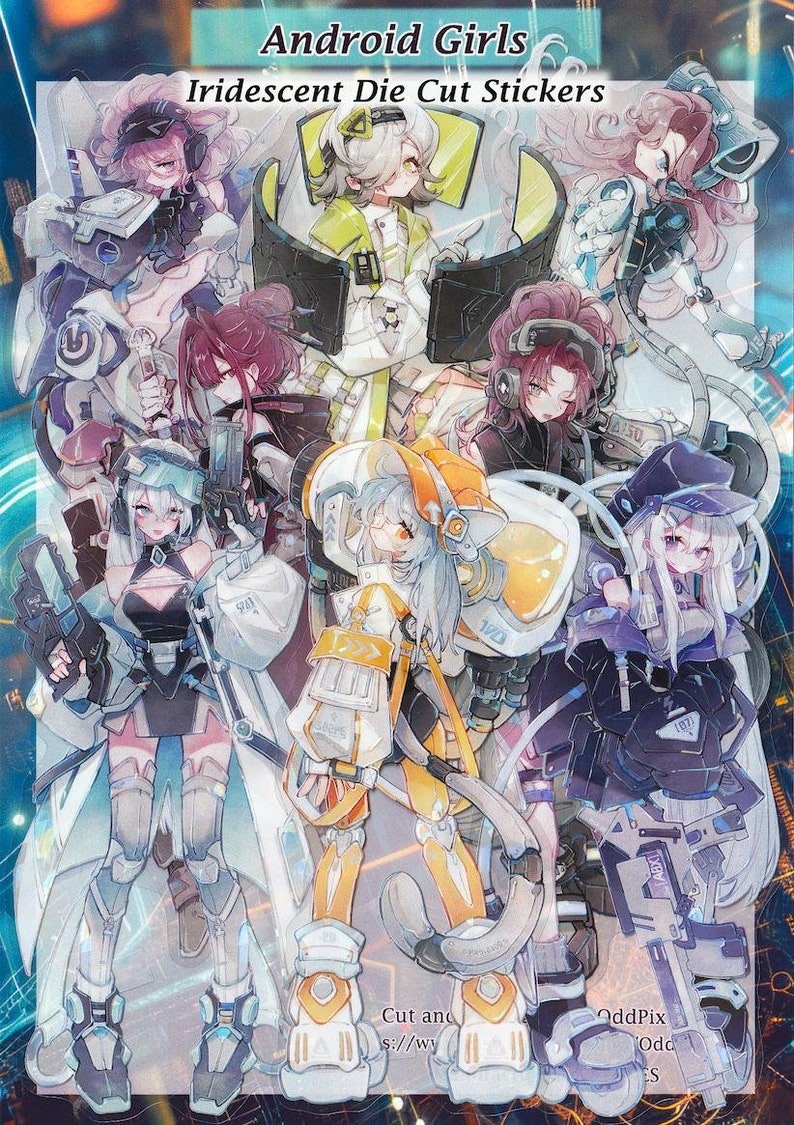 Android Girls Stickers Crystal Clear Die-cut Iridescent DIY Decal Deco ...