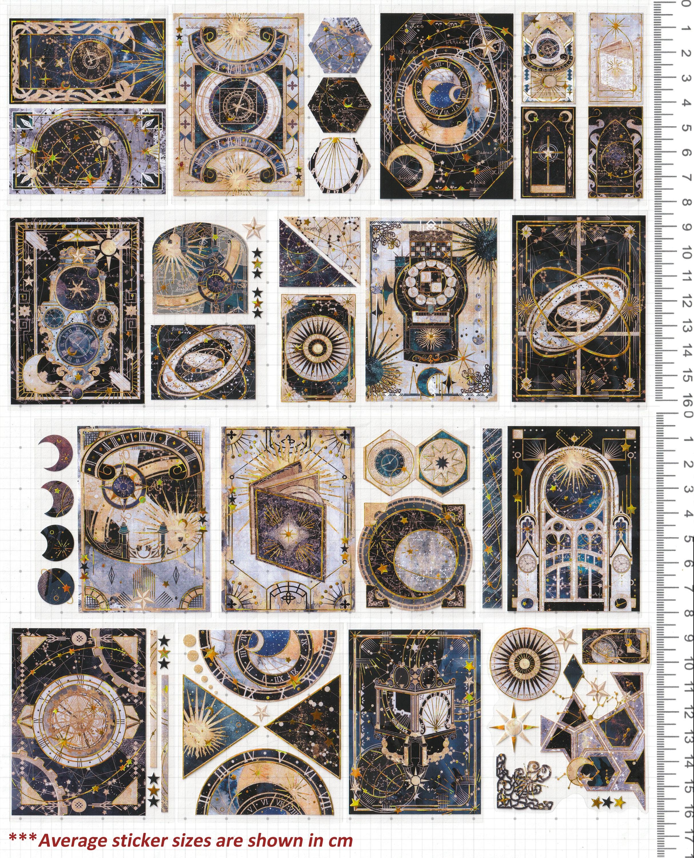 Gold Foil Astronomy Tarot Stickers Crystal Clear Die-cut DIY Decal Deco ...