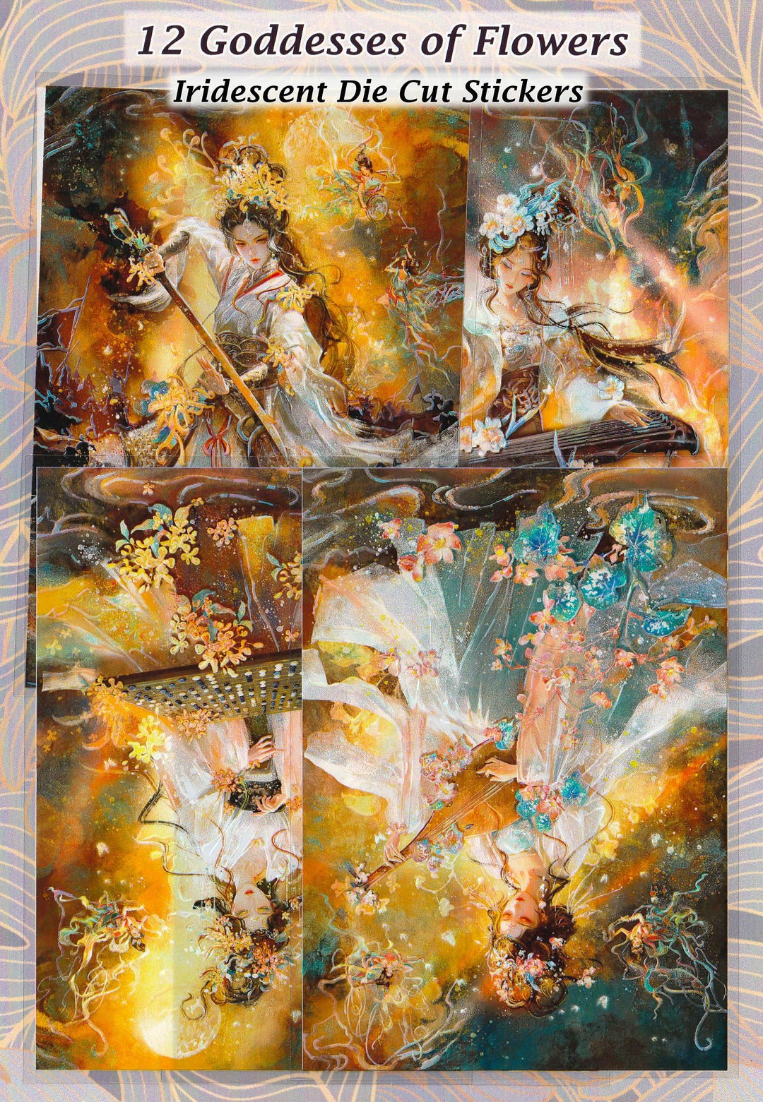 Gold Flower Goddess Stickers Crystal Clear Holographic Die-cut DIY ...