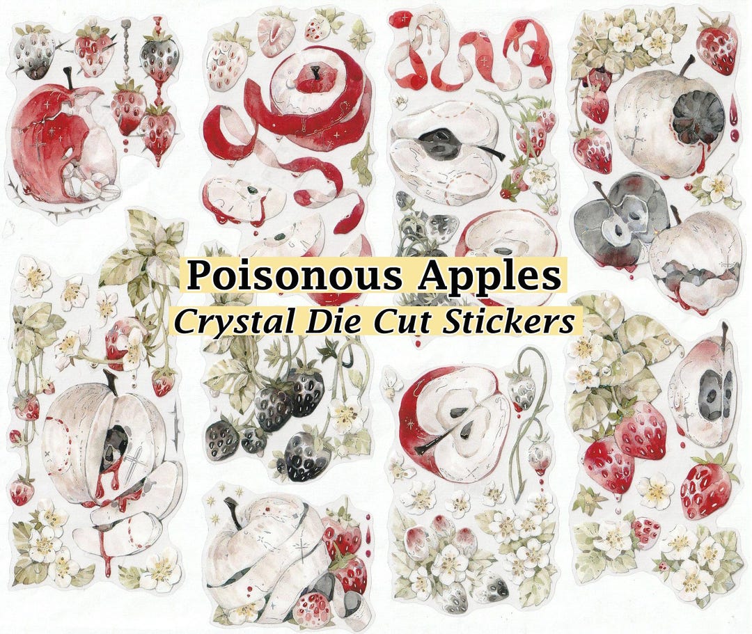 Poison Apples Stickers Clear Die-cut Black Strawberry Detail DIY Decal ...