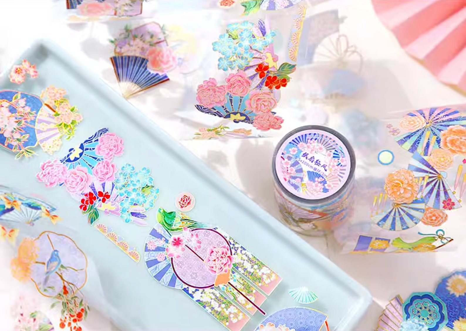 Flower Fans Sticker Tape PET Gold Detail DIY Decal Deco Scrapbook ...