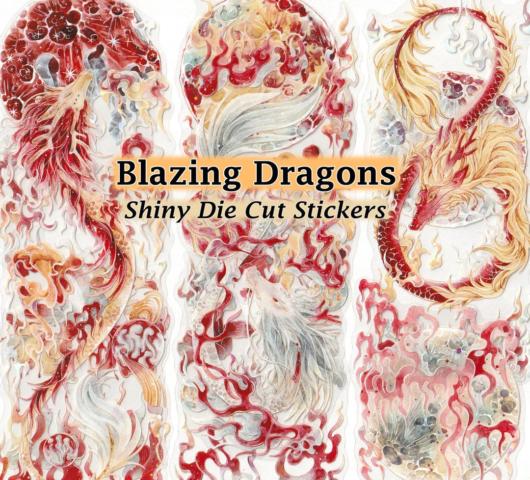 Chinese Fire Dragon Stickers Clear Die-cut Shiny Details DIY Decal Deco ...