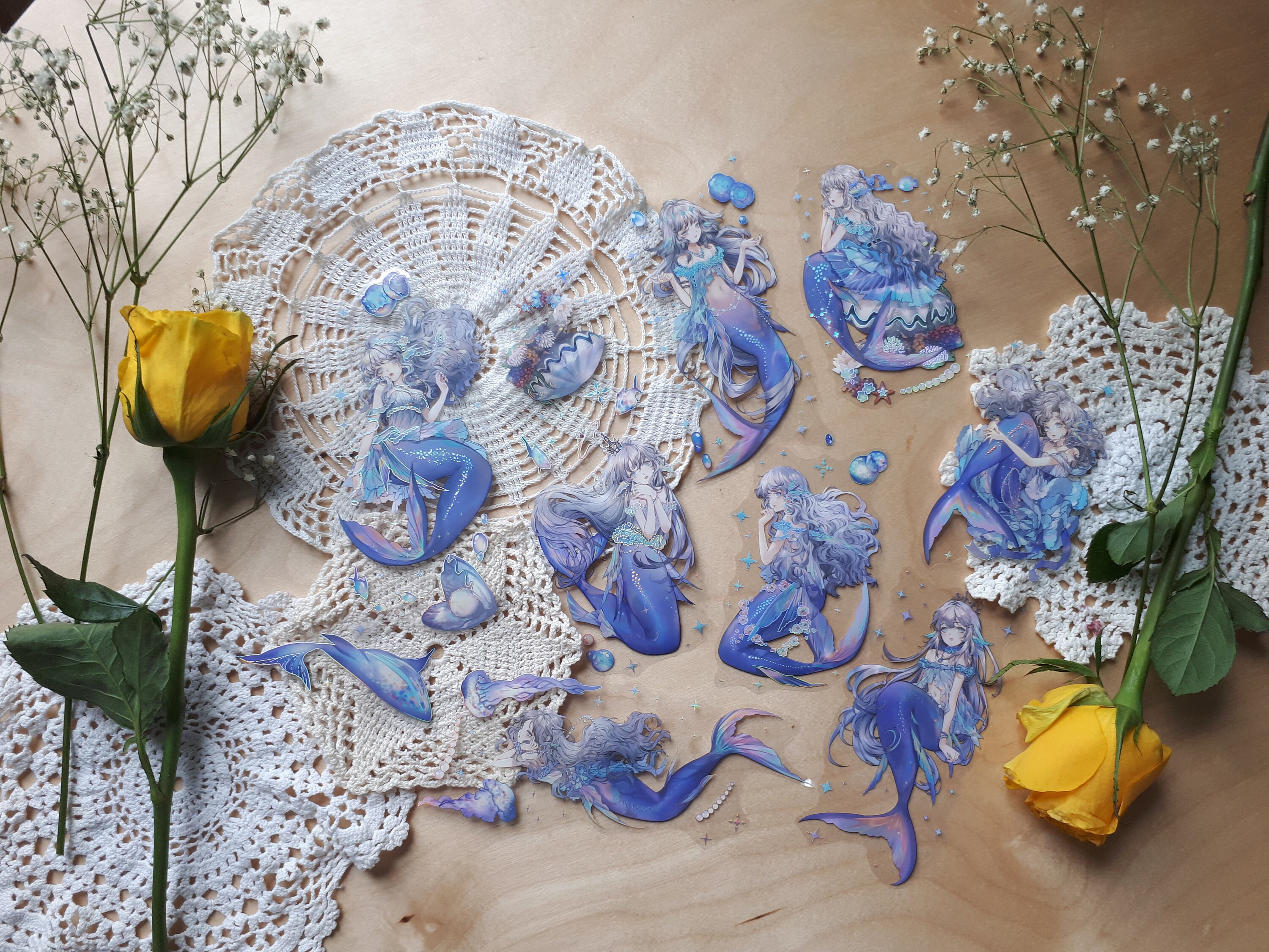 Blue Mermaid Stickers Crystal Clear Silver Detail Die-cut DIY Decal ...