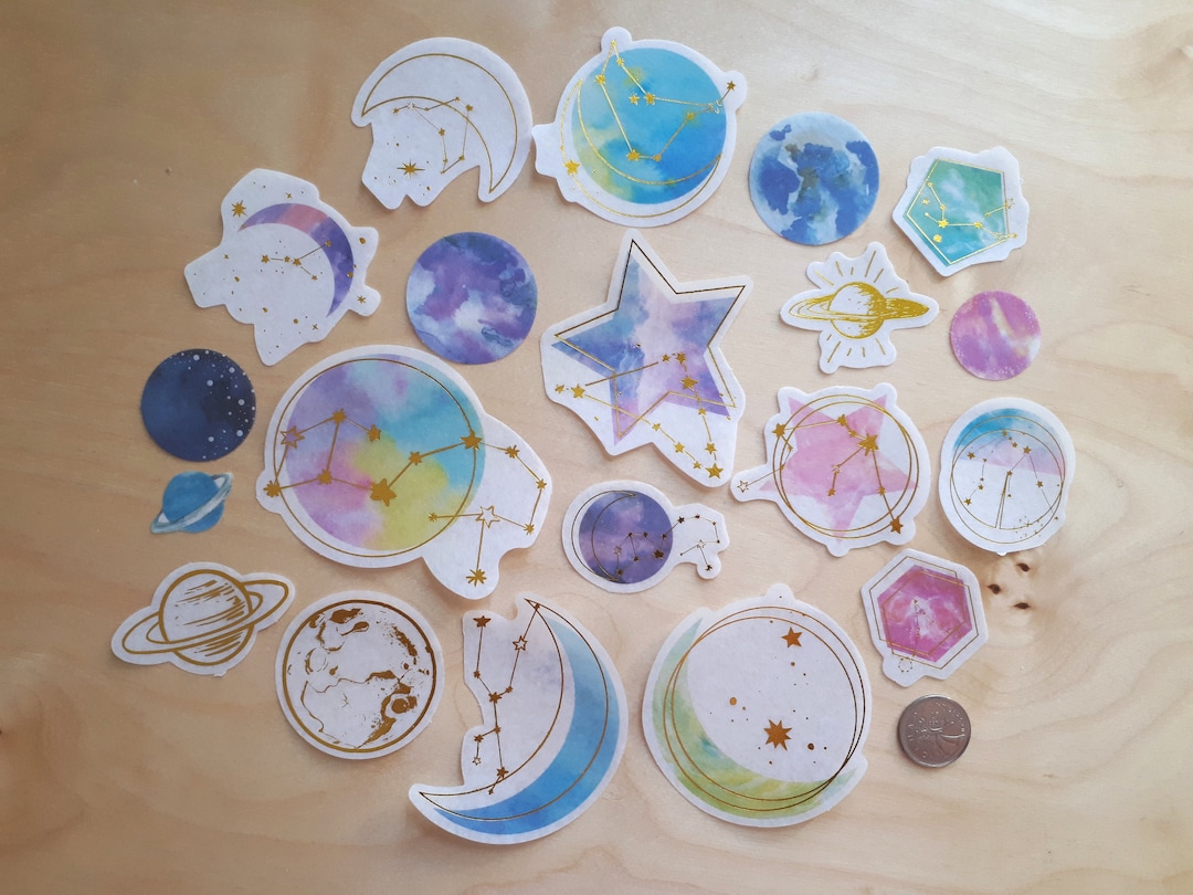 Gold Foil Planet Stickers Washi Die-cut DIY Decal Deco Scrapbook ...