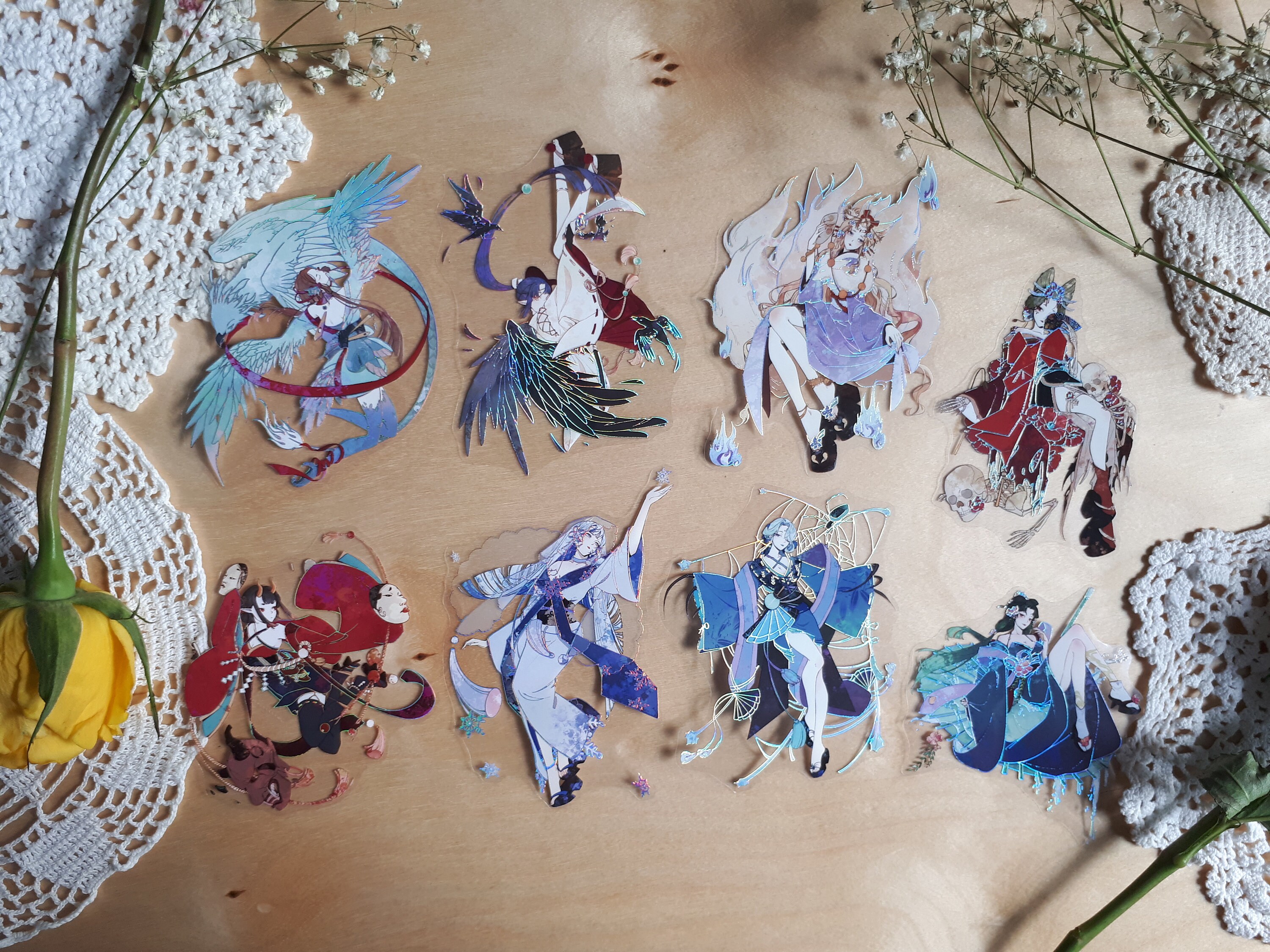 Yokai Girls Stickers Crystal Clear Iridescent Silver Detail Die-cut DIY ...