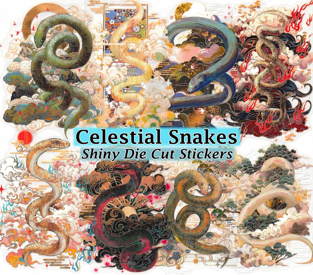 Celestial Snake Stickers Gold Iridescent Clear Die-cut Gold Detail DIY ...