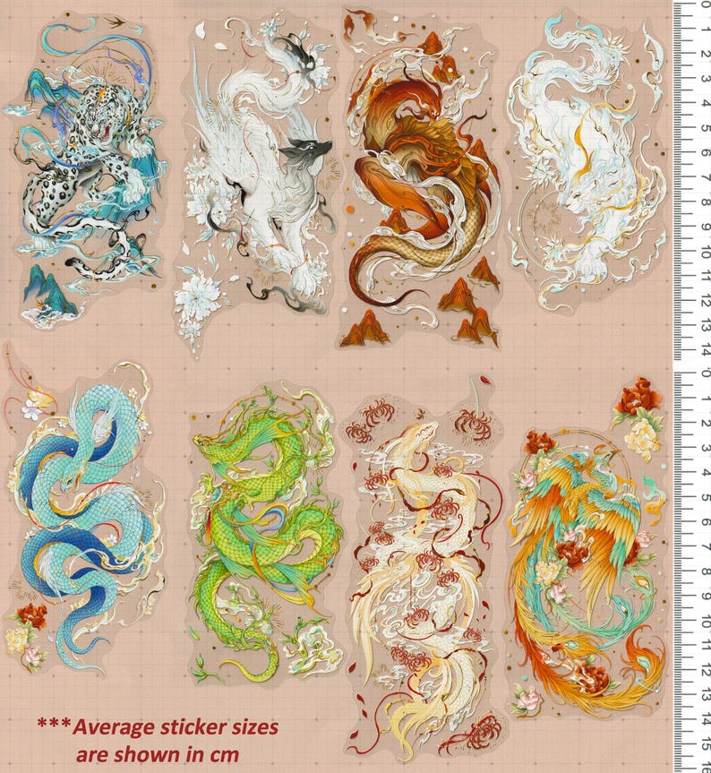 Mythical Beasts Stickers Clear Die-cut Holographic Detail DIY Decal ...