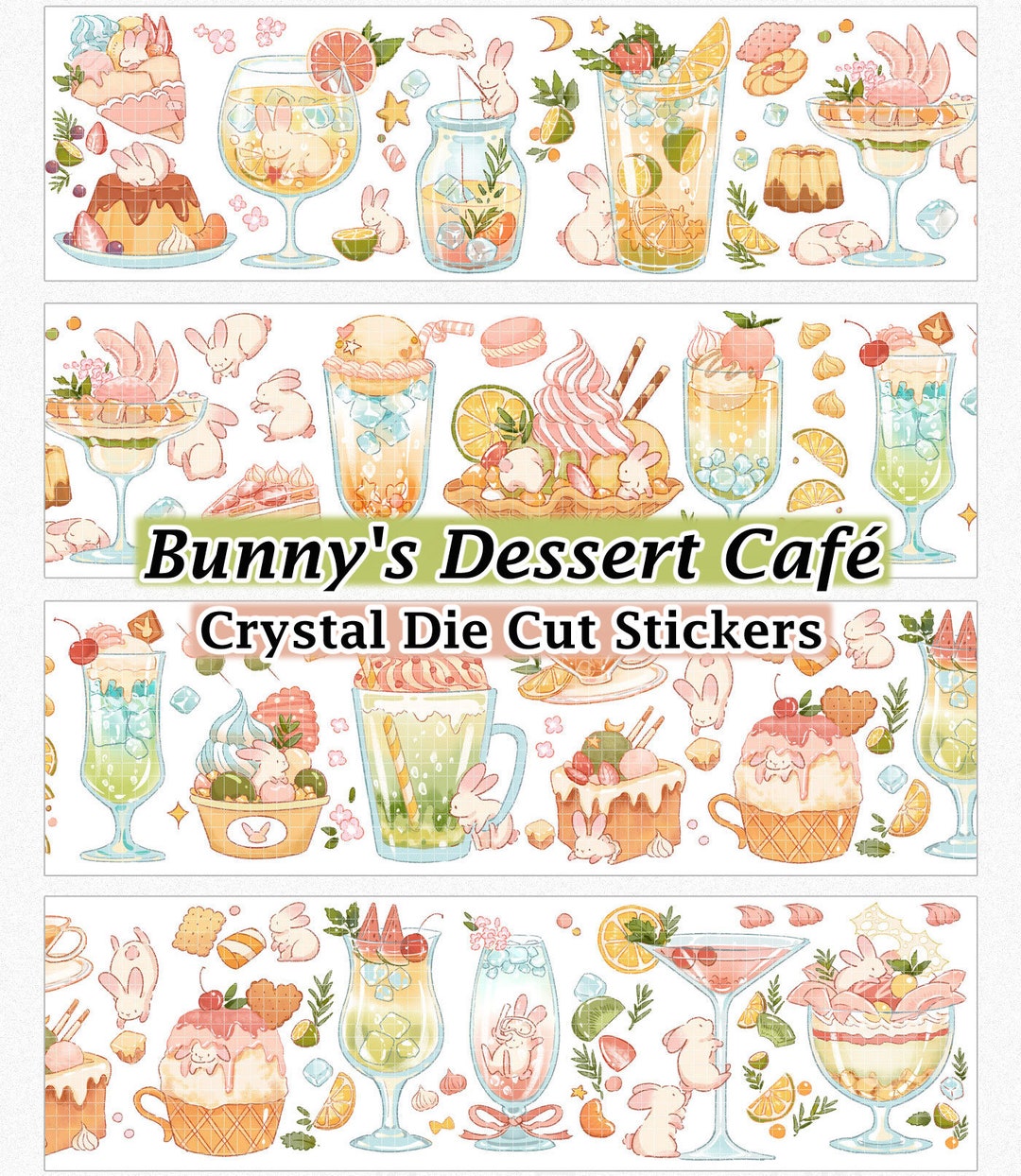 Bunny & Dessert Stickers Crystal Clear Die-cut DIY Decal Deco Scrapbook ...