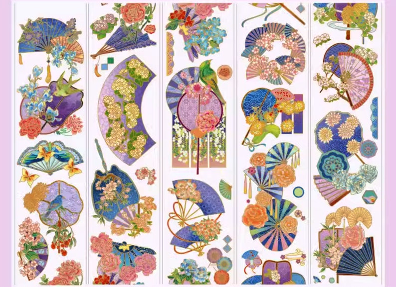 Flower Fans Sticker Tape PET Gold Detail DIY Decal Deco Scrapbook ...